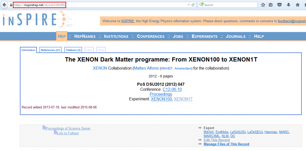 Recid – INSPIRE Internal Help